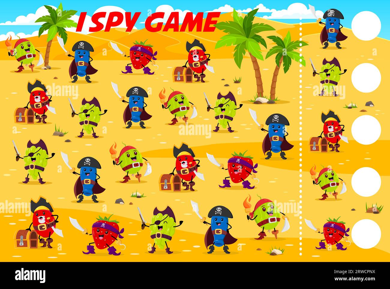 I spy game worksheet with cartoon berry pirates and corsairs on island ...