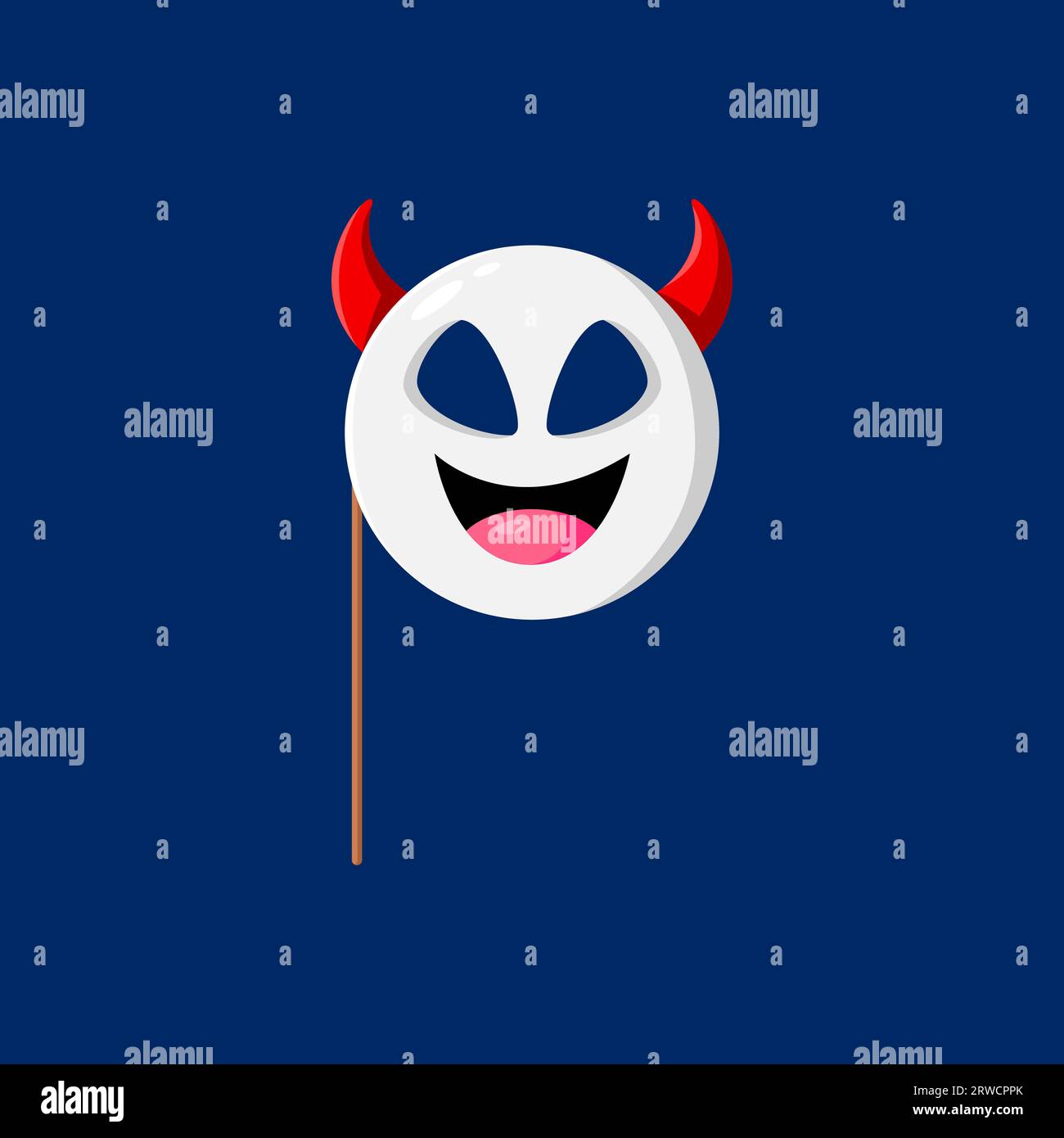 Cartoon halloween devil photo booth mask with props, featuring sinister ...