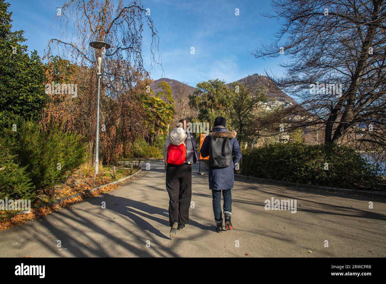 Lugano Switzerland, 21 January 2023: People walking inside Parco Civico ...