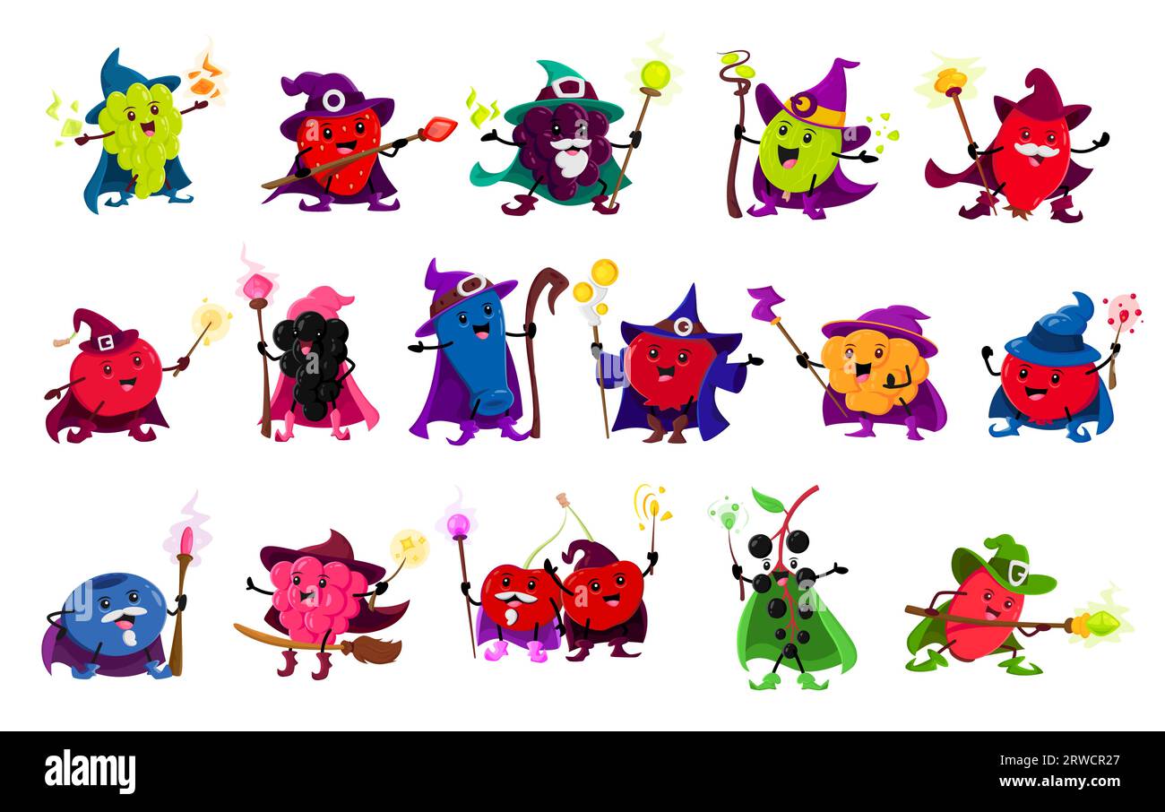 Cartoon berry wizard, magician or mage characters, vector funny ...