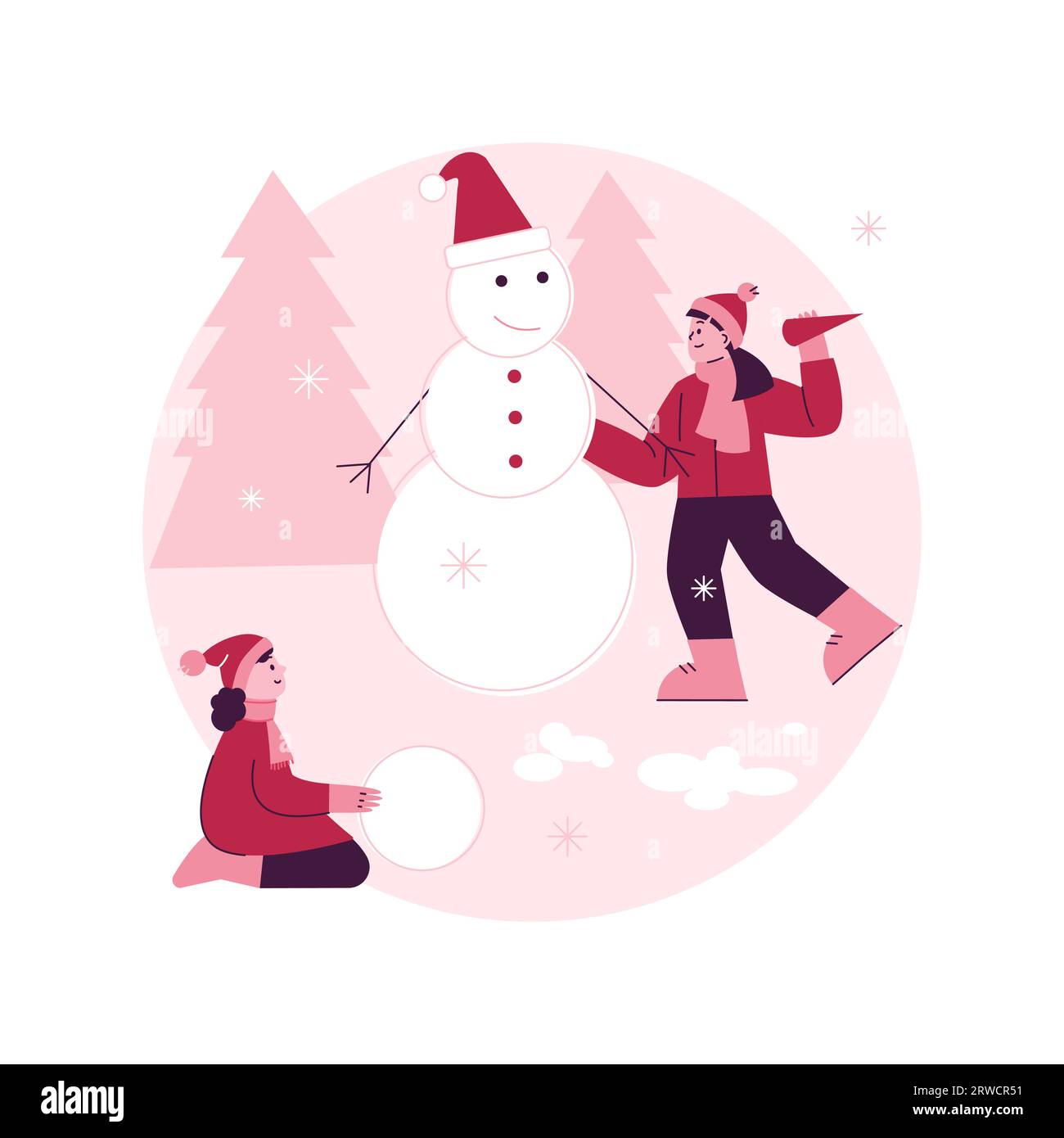 Building a snowman abstract concept vector illustration. Fun activity ...