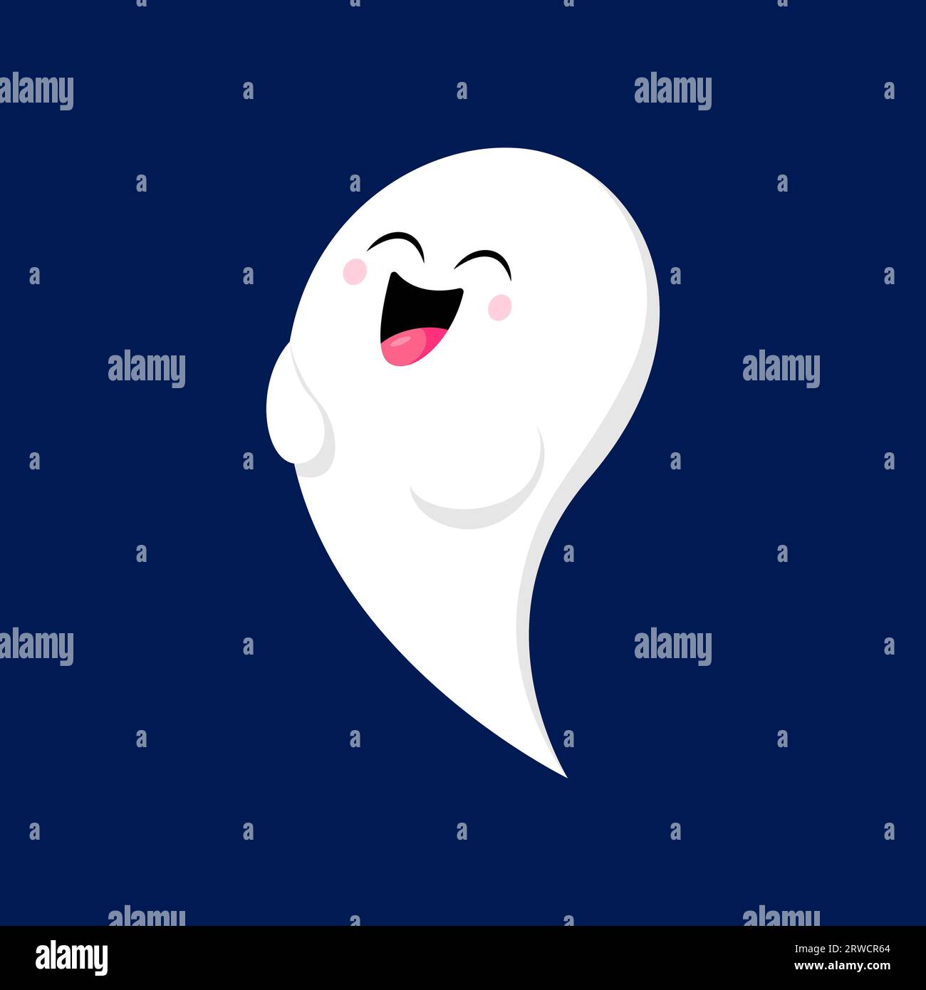 Cartoon Halloween kawaii ghost character laughing with cheerful face ...