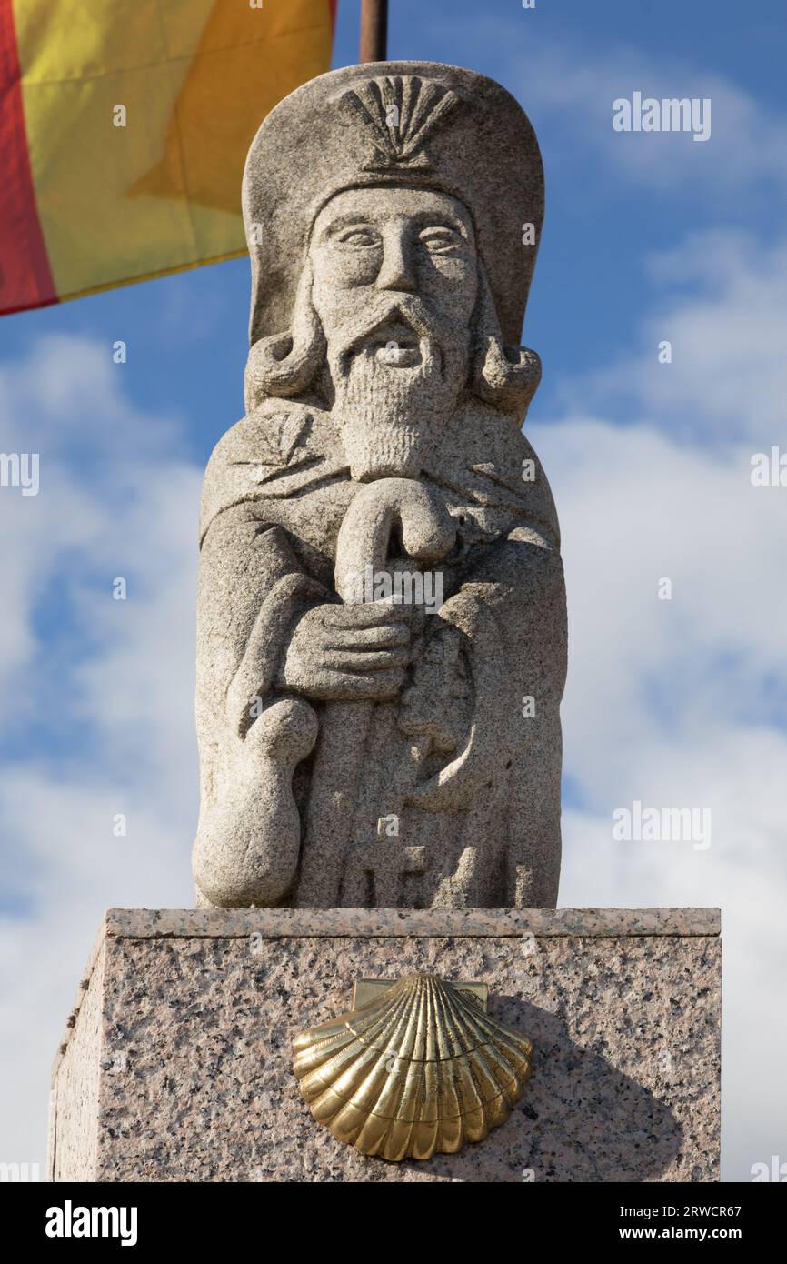 Statue of St. James marks the Camino to Santiago de Compostela. Of of ...