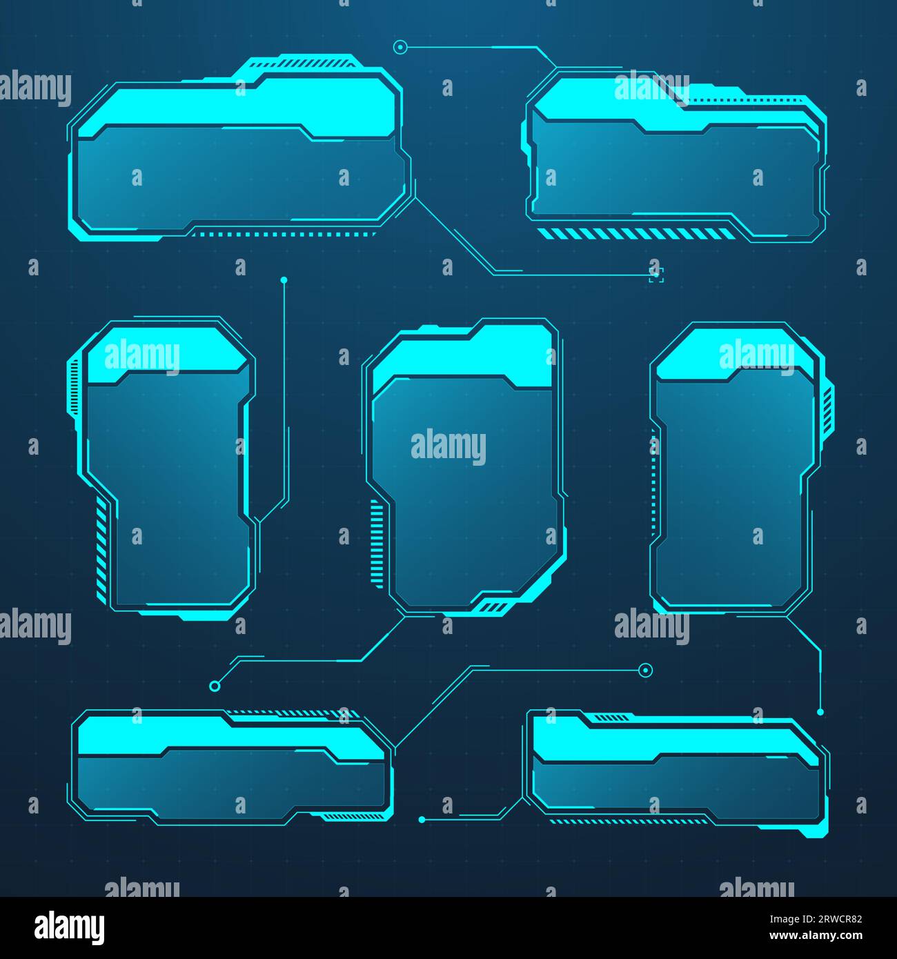 Blue futuristic HUD or UI elements. Sci-fi user interface text boxes ...