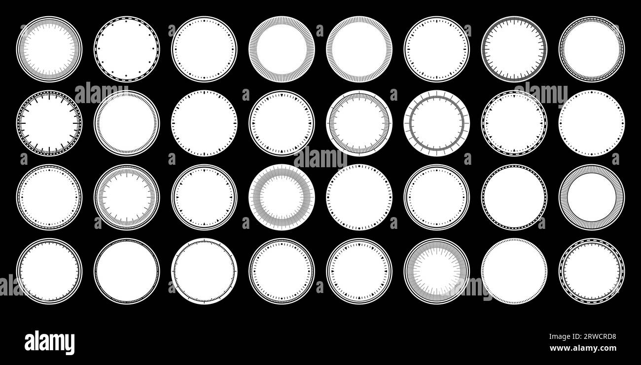 Mechanical clock faces, bezel. Watch dial with minute and hour marks. Timer or stopwatch element ...