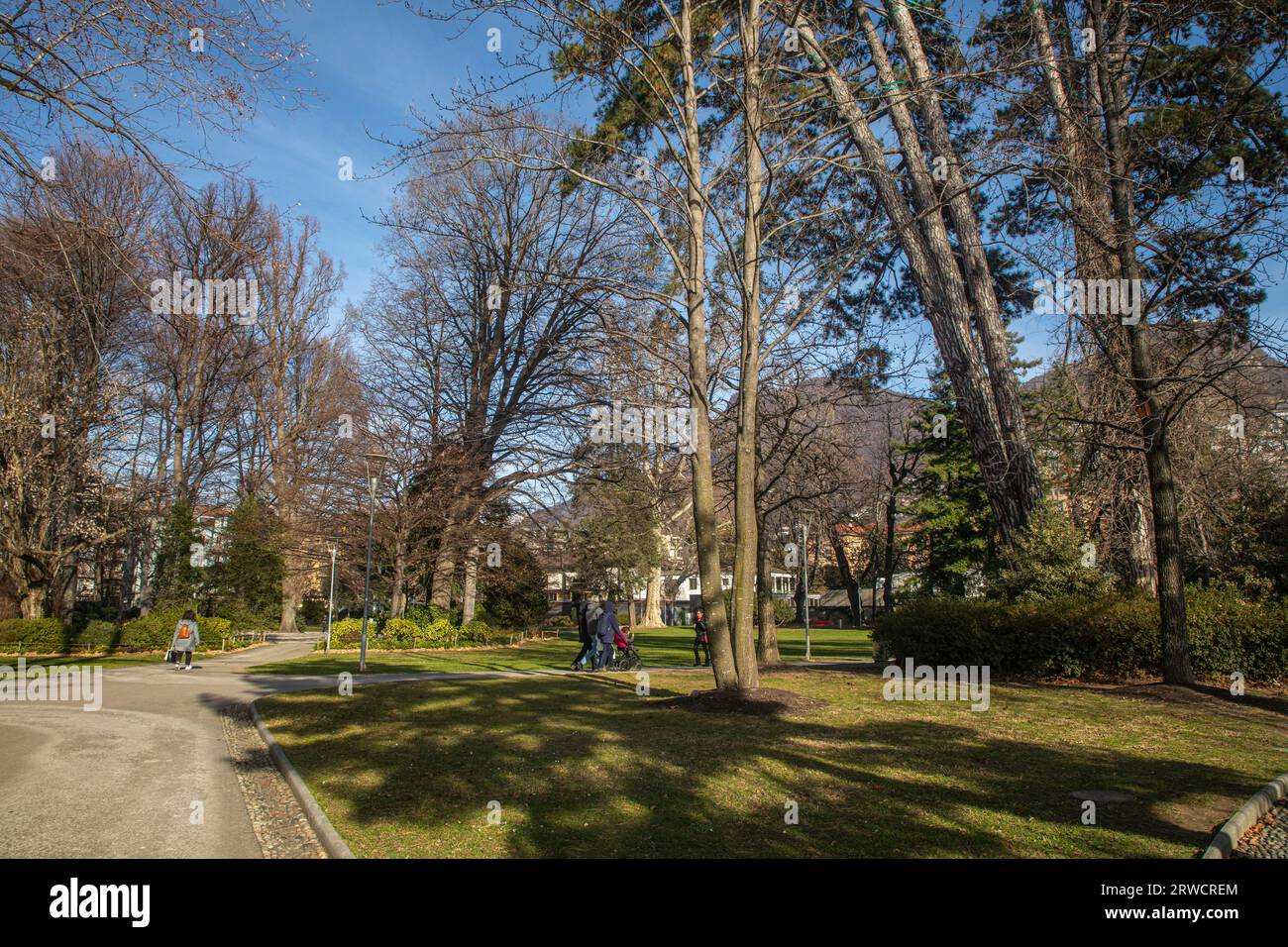 Lugano Switzerland, 21 January 2023: People walking inside Parco Civico ...