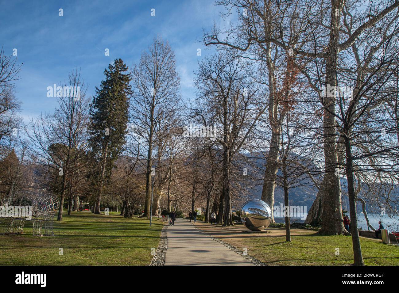 Lugano Switzerland, 21 January 2023: People walking inside Parco Civico ...