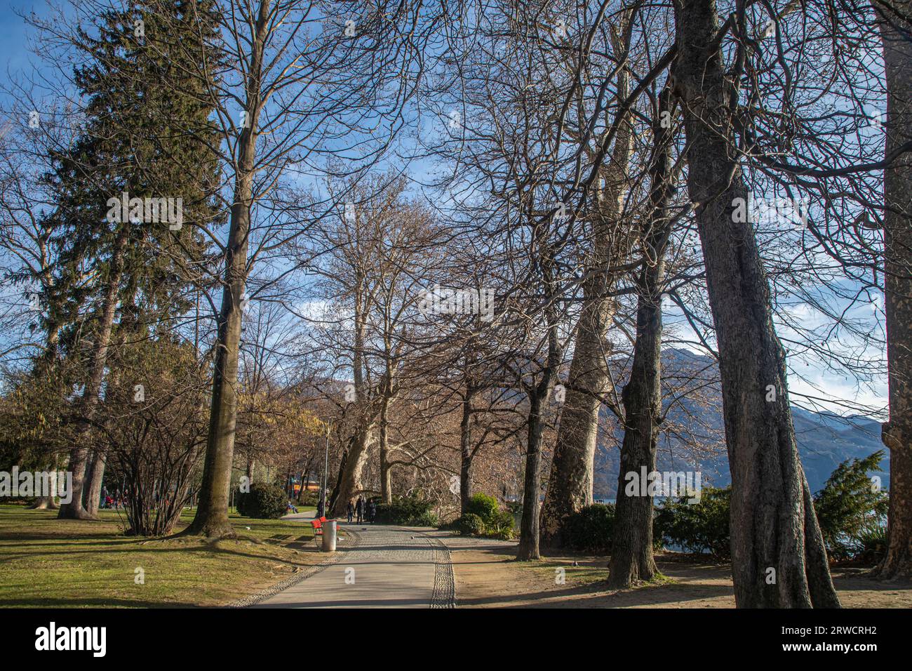 Lugano Switzerland, 21 January 2023: People walking inside Parco Civico ...