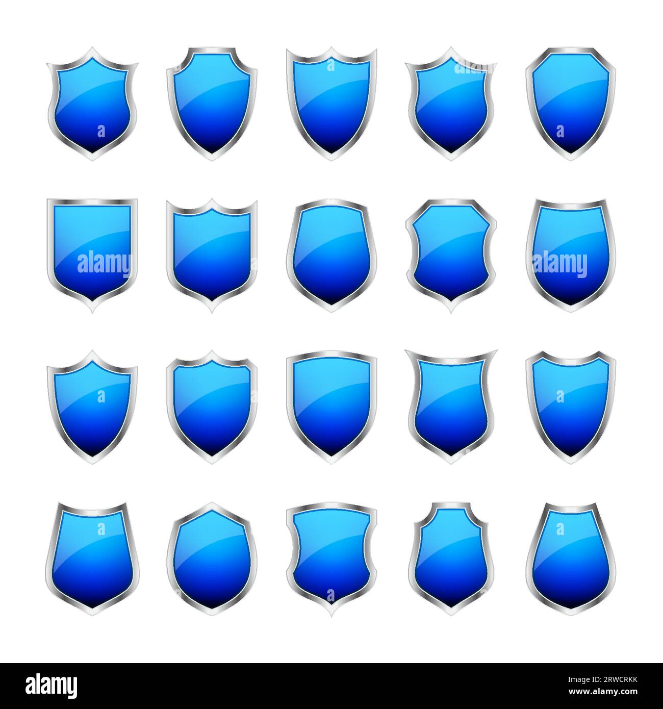 Set of various vintage 3d shield icons. Black heraldic shields. Blue ...