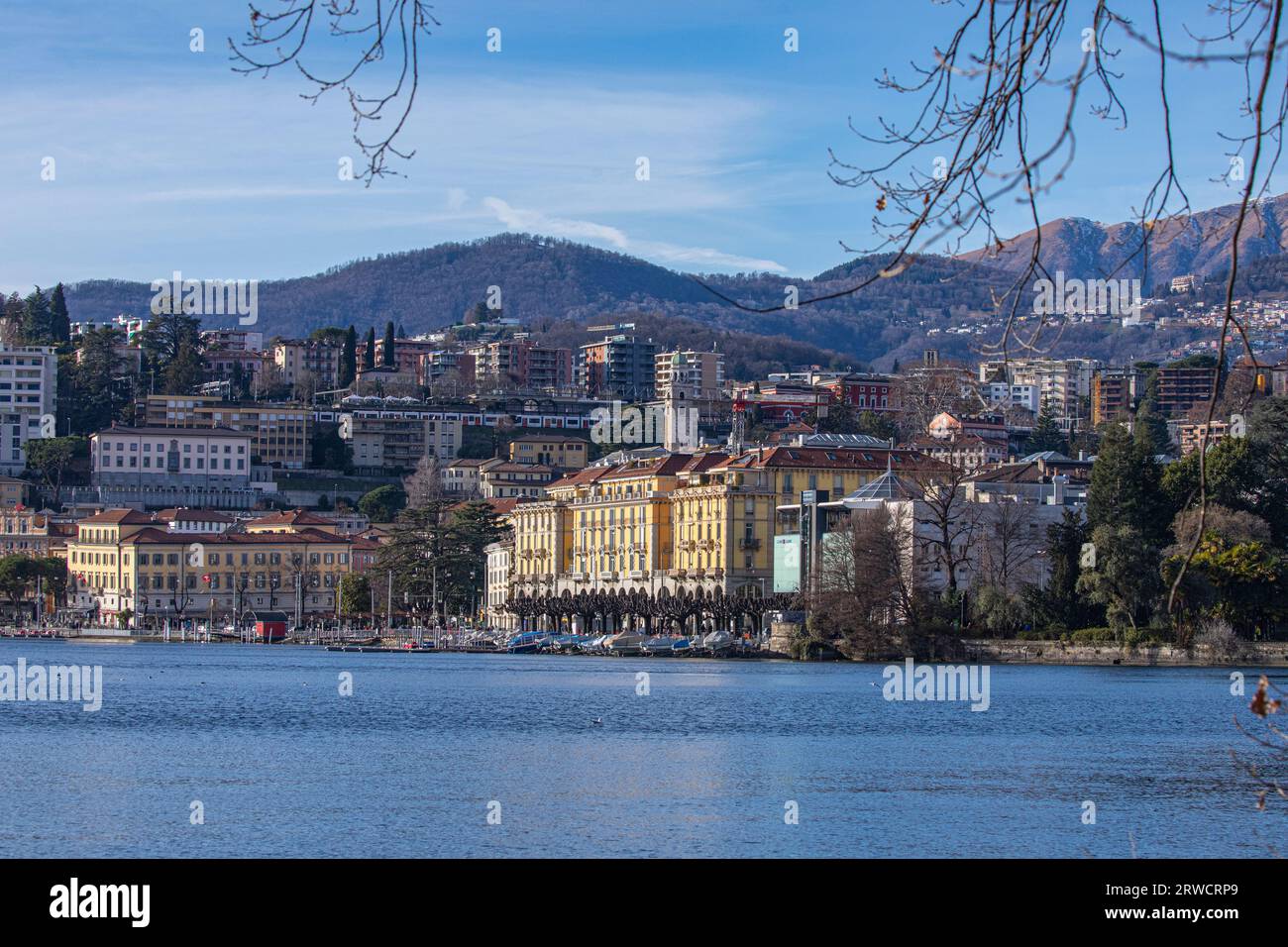 Lugano Switzerland, 21 January 2023: View of the city of Lugano, Ticino ...
