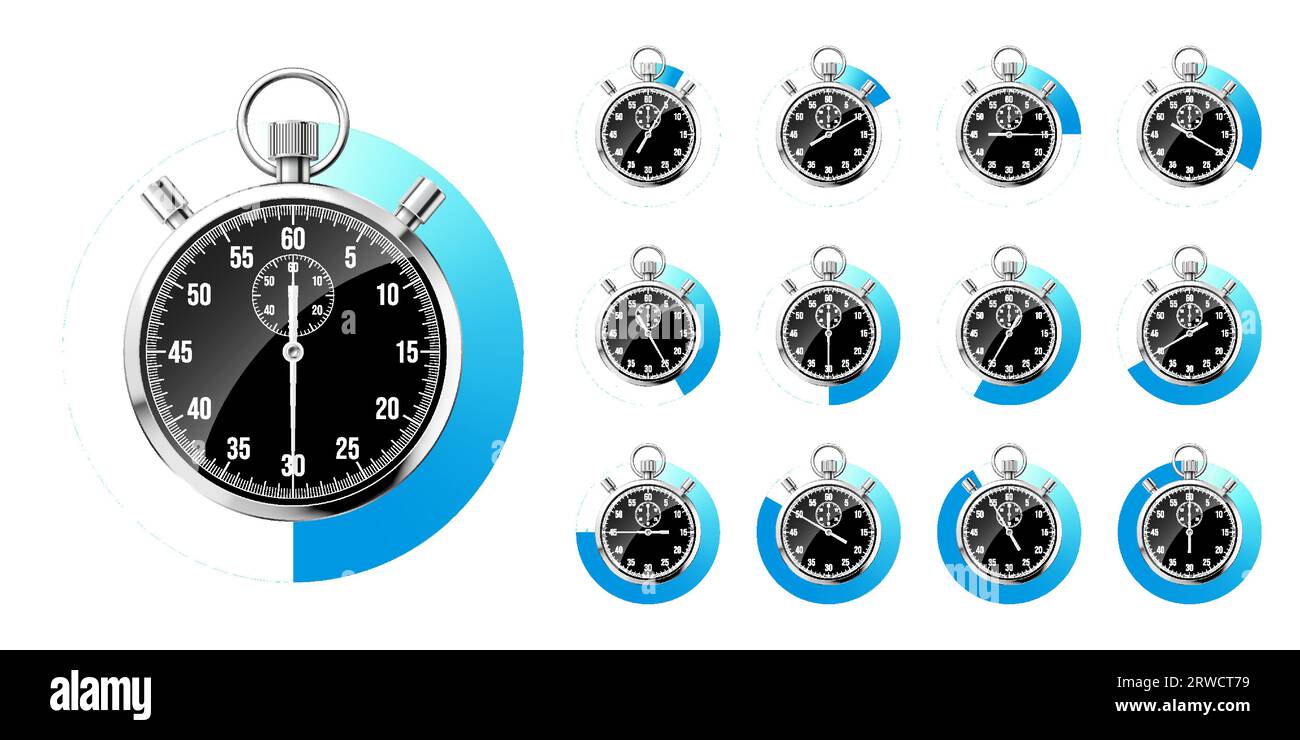 Realistic classic stopwatch. Shiny metal chronometer, black time ...