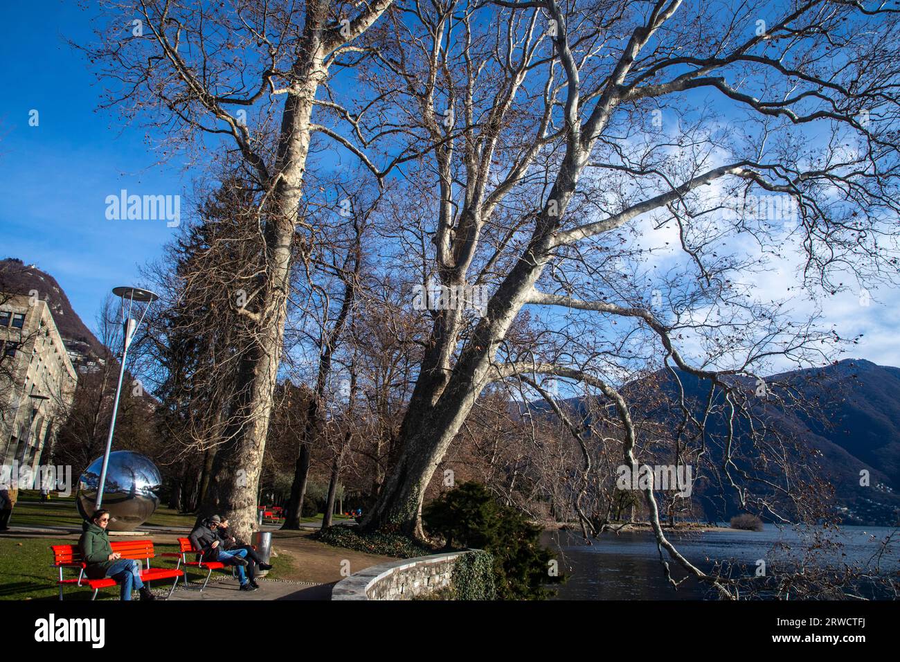 Lugano Switzerland, 21 January 2023: The Parco Civico Ciani public ...