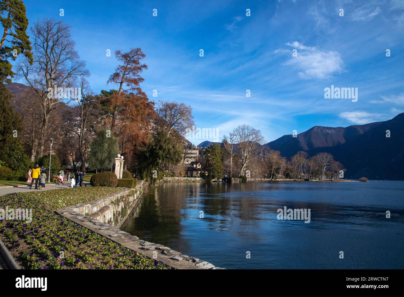 Lugano Switzerland, 21 January 2023: People walking inside Parco Civico ...