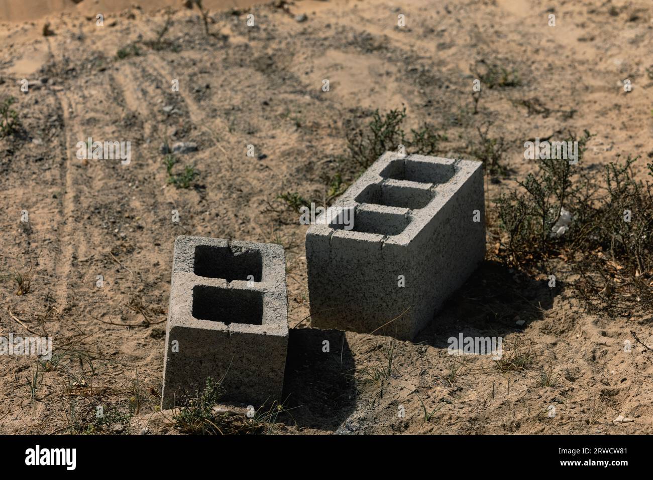 Construction and installation of a base of cinder the blocks Stock ...