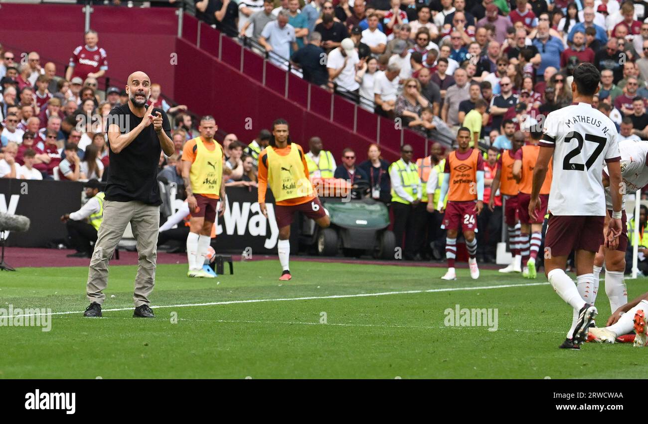 Pep Guardiola, the Manchester City manager shouts instructions. Premier ...