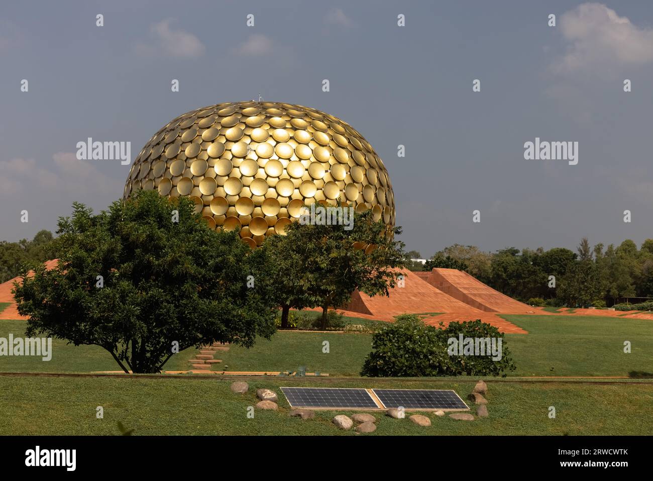 Auroville, Tamil Nadu, India - march 2023: Matrimandir, golden globe or ...