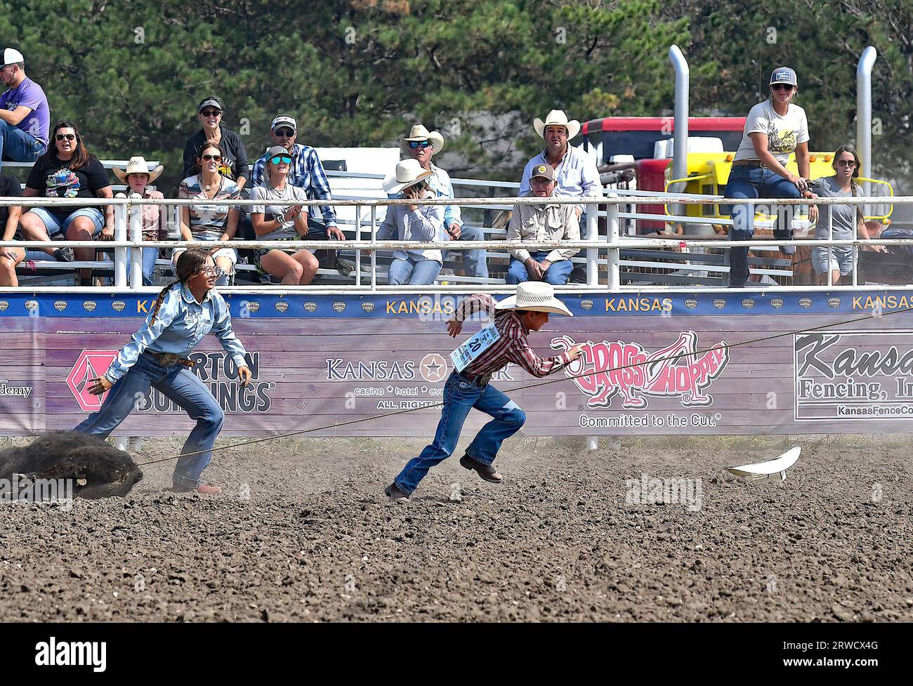 EMPORIA, KANSAS - SEPTEMBER 17, 2023 During the team ribbon roping ...