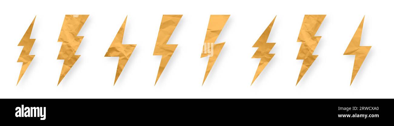 Lightning bolt, crumpled paper texture, cardboard. Flash symbol ...