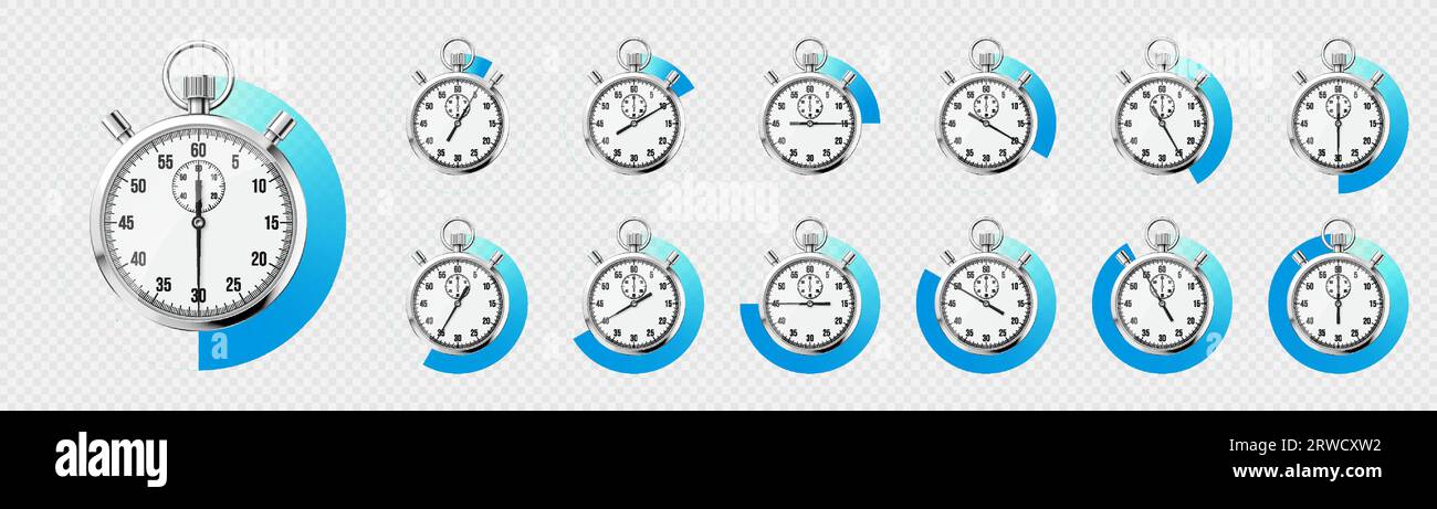 Realistic classic stopwatch. Shiny metal chronometer, time counter with ...