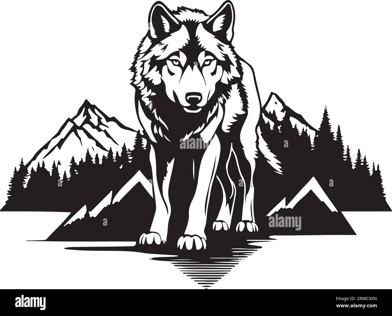 Pretty lovely wolf mountain emblem vector art Stock Vector Image & Art ...
