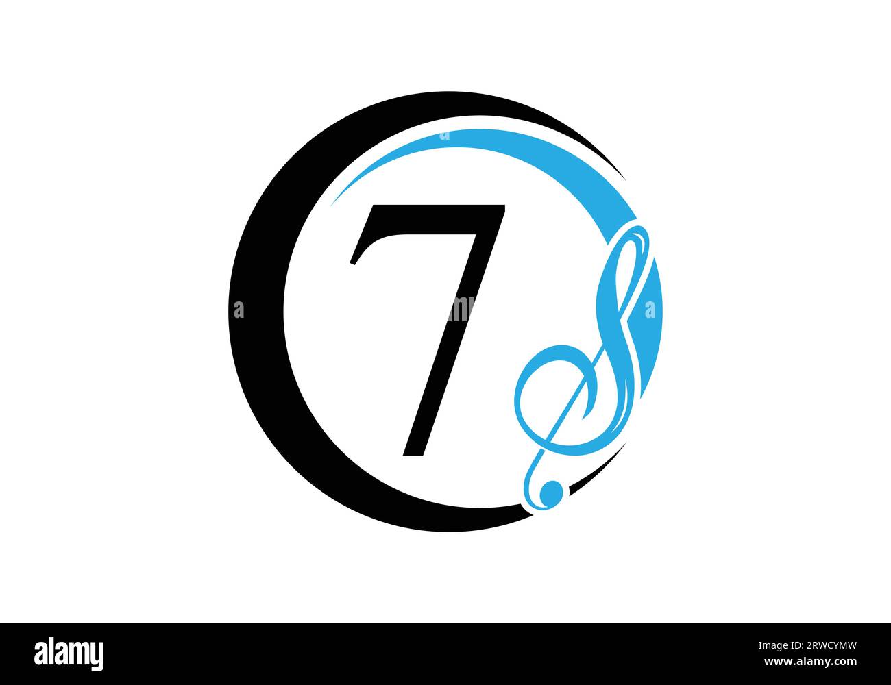 Initial Letter 7 with a musical note Logo. Musical sign symbol. Font ...
