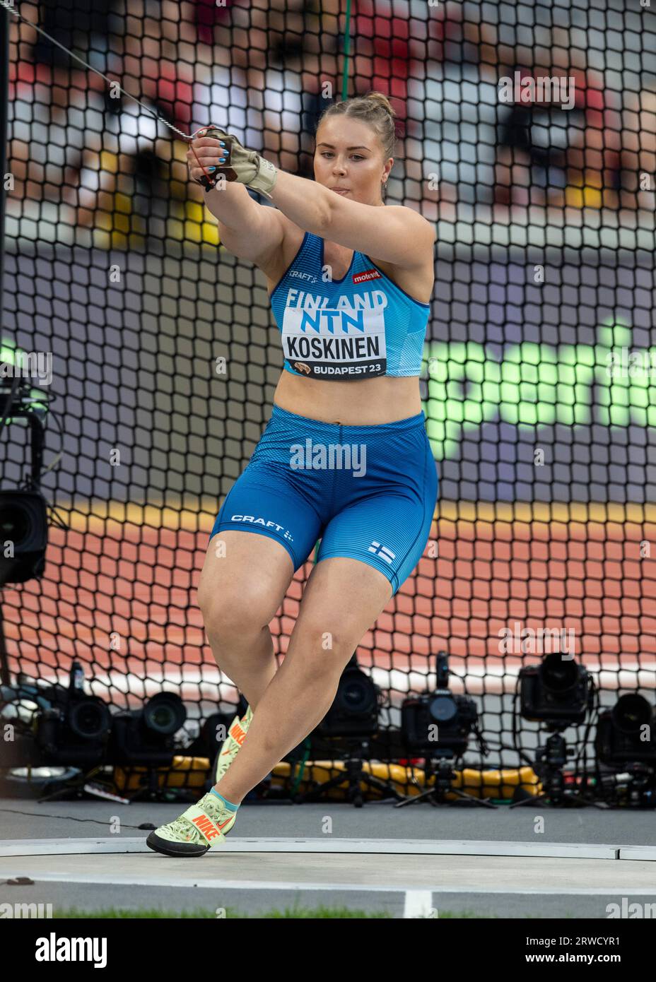 Suvi Koskinen of Finland competing in the women hammer group B on day ...