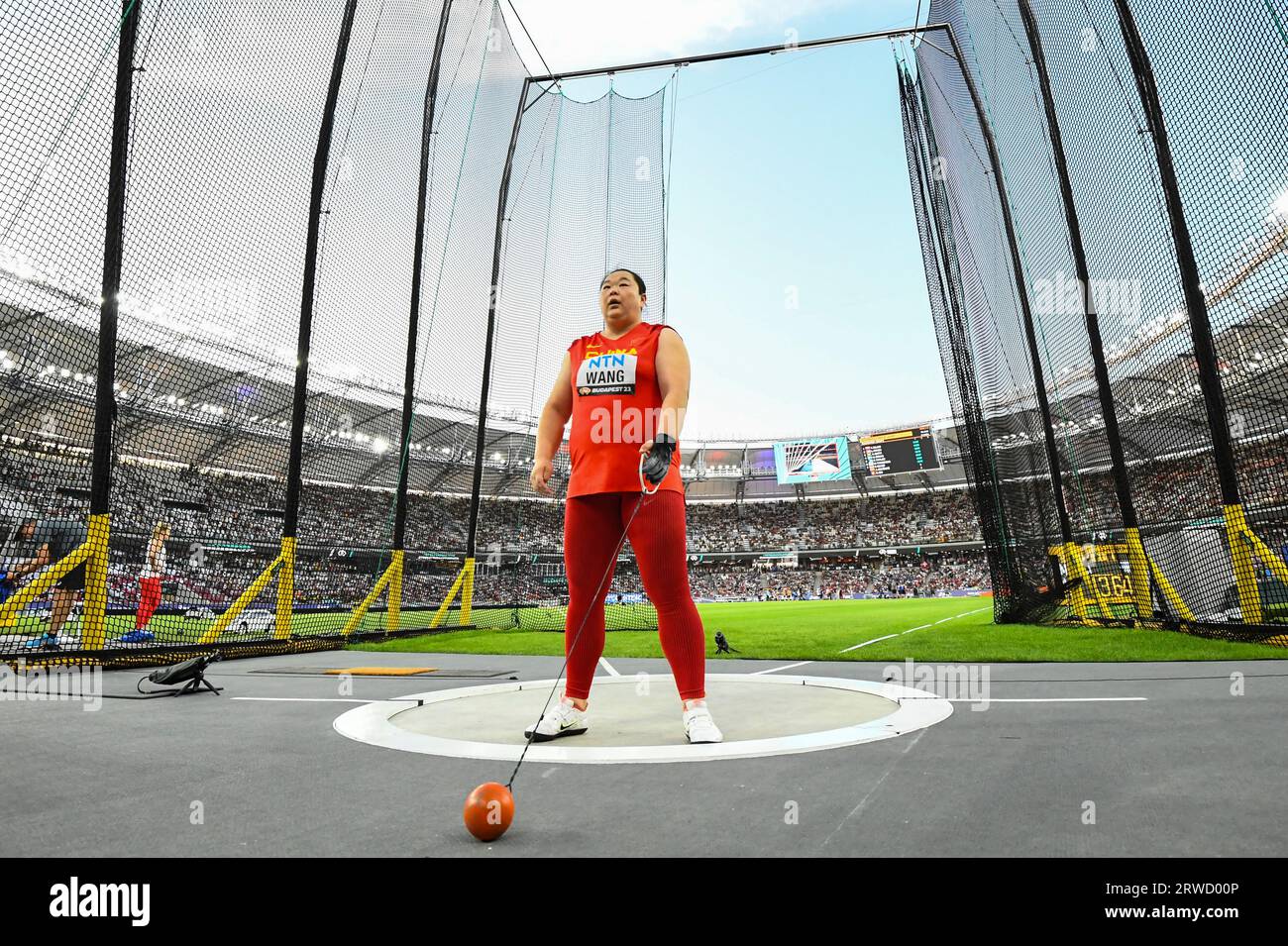 Zheng Wang of China competing in the women hammer group B on day five at the World Athletics ...