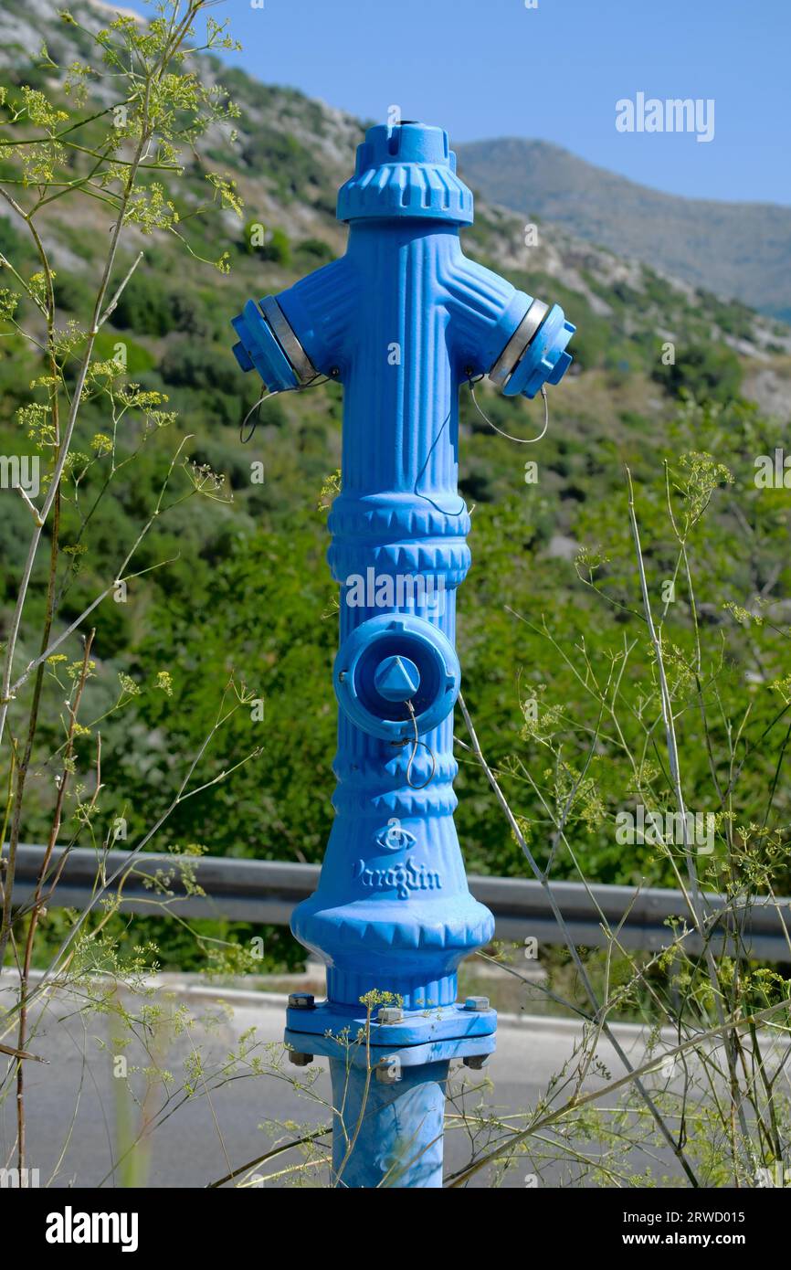 blue fire hydrant in Bosnia and Herzegovina Stock Photo - Alamy