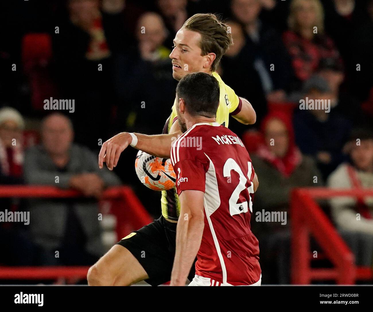 Nottingham, UK. 18th Sep, 2023. Sander Berge of Burnley is adjudged to ...