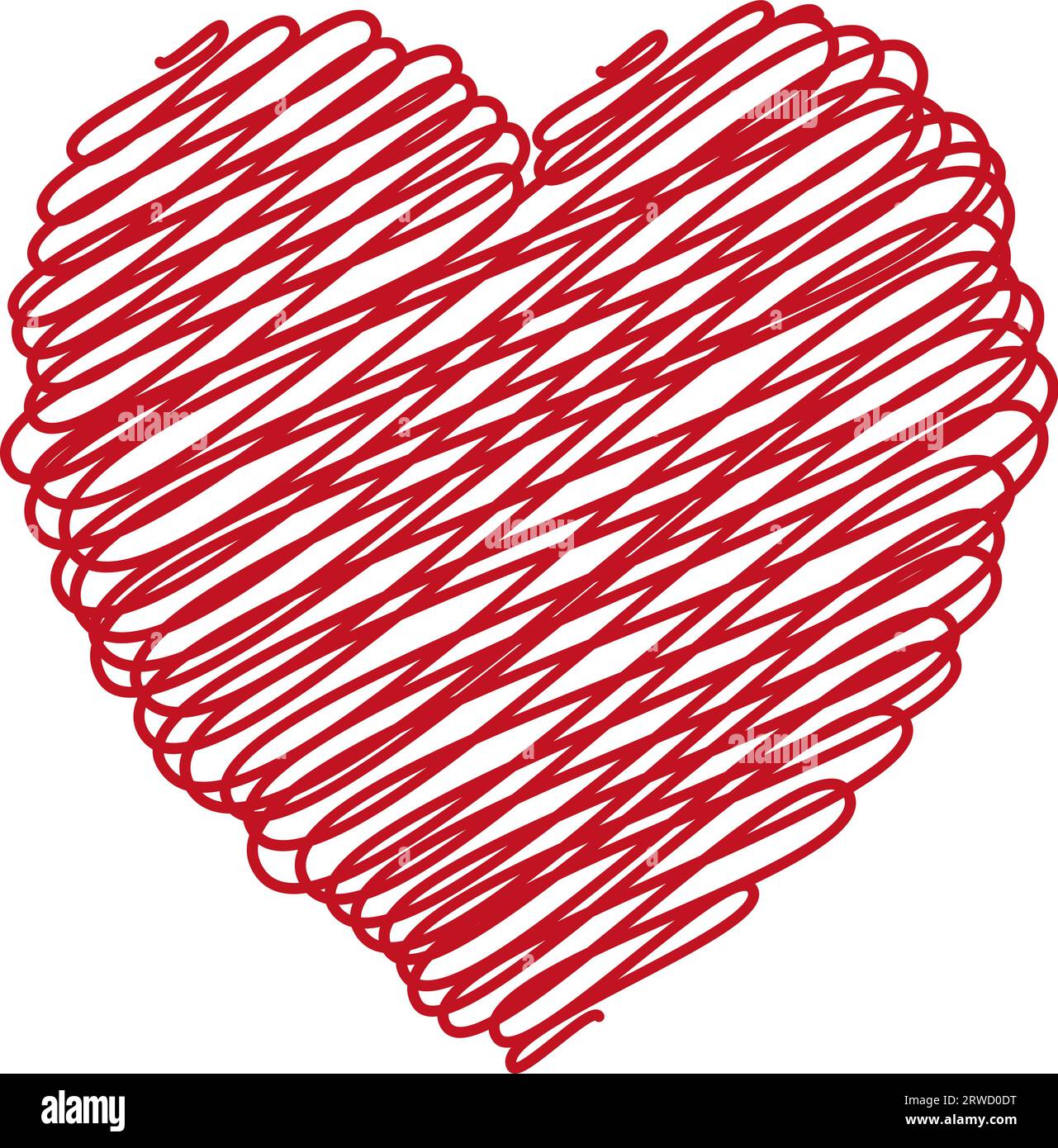 Heart drawn painted brush hand, different heart shapes scribble doodle ...