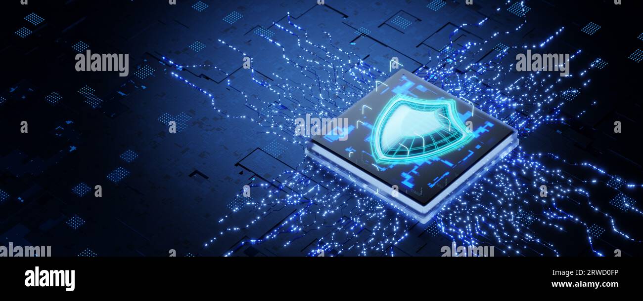 Microchip cryptography. Data protection concept. Protect your data. Cyber security. CPU critical ...