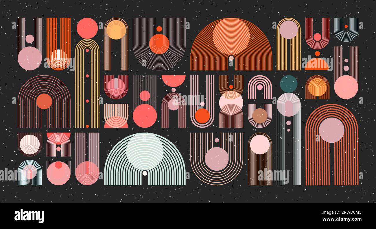 Mid century arch, circle elements, modern geometric shapes with grunge ...