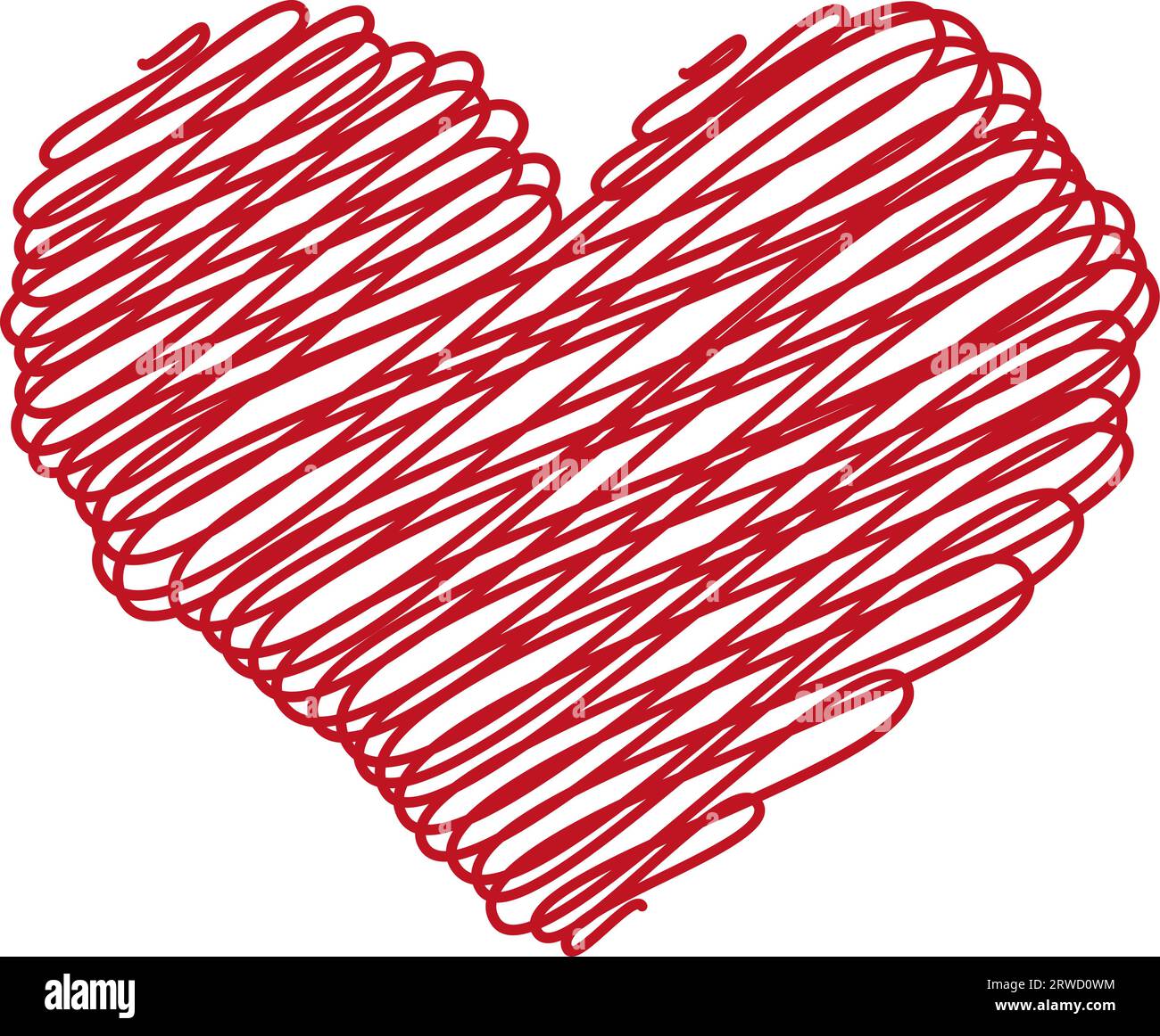 Heart drawn, painted brush hand, different heart shapes scribble doodle ...