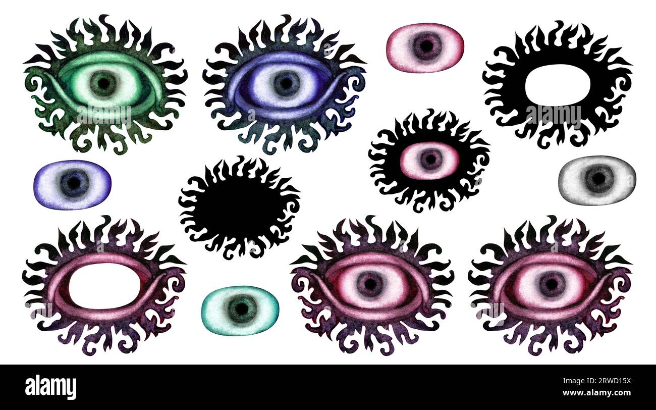 Watercolor fantastic abstract eyes for Halloween, esotericism, magic ...