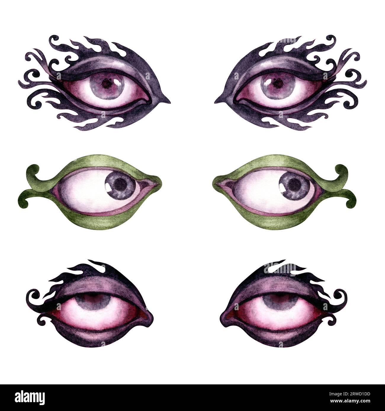 Watercolor fantastic abstract eyes for Halloween, esotericism, magic ...