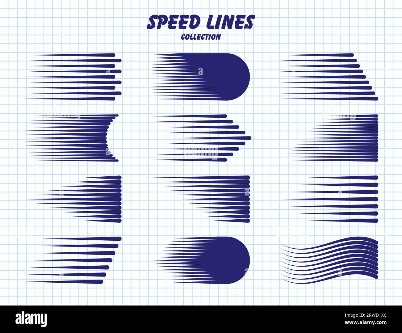 Hand drawn cartoon speed lines with round corners on checkered paper ...