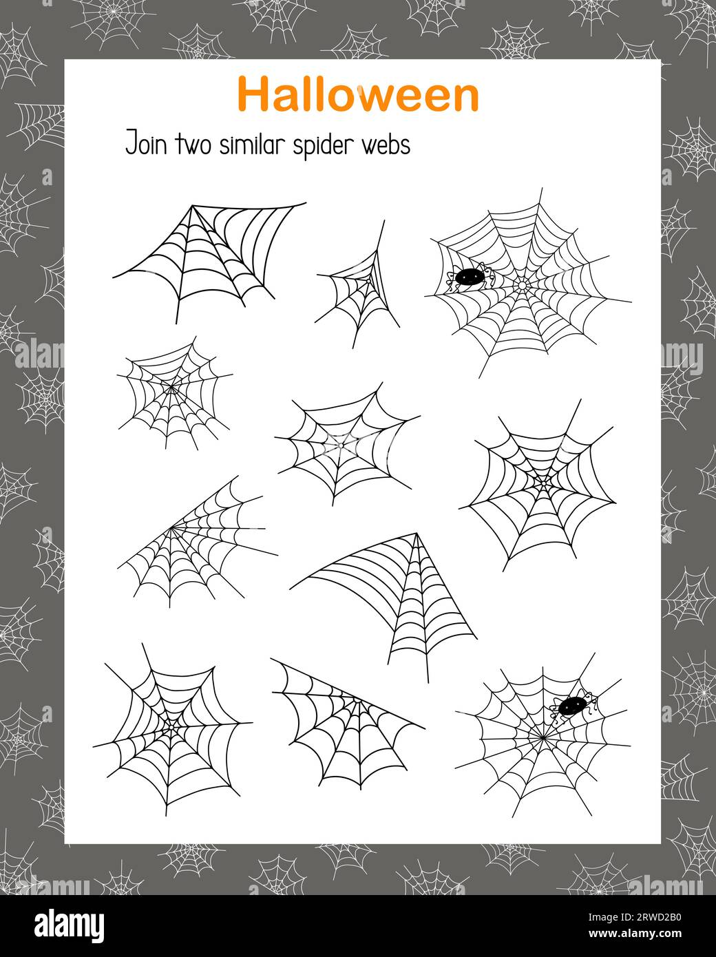 Find two similar Halloween spider webs educational activity for ...
