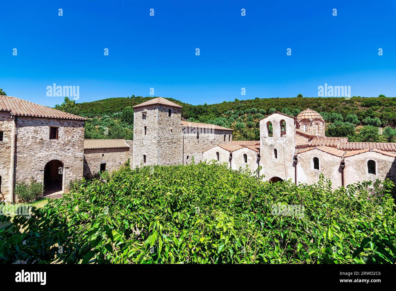 View of the monastery complex of Andromonastiro in Peloponnese, Greece ...