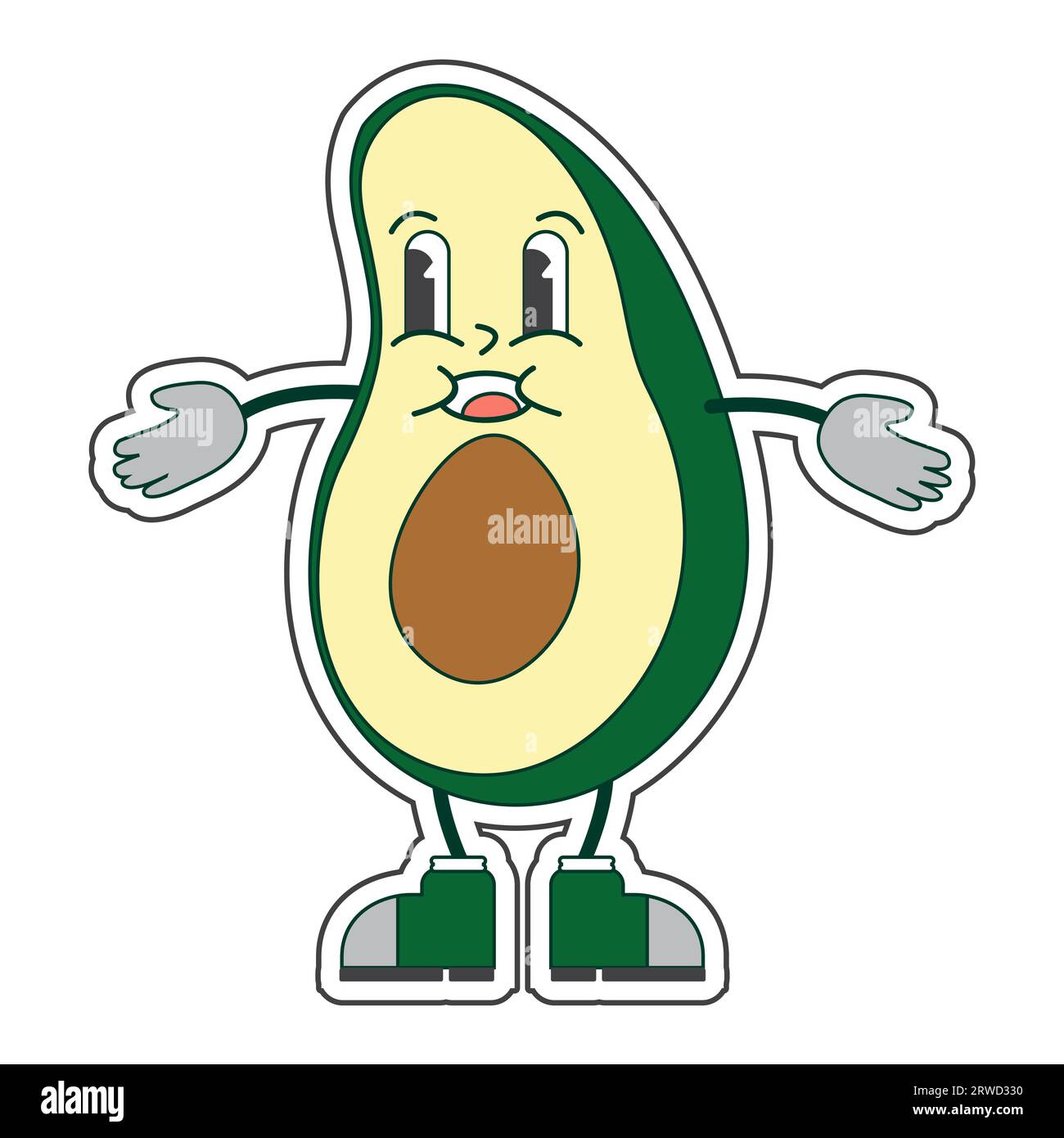 Groovy Cute Avocado Character Isolated on White Background Stock Vector ...