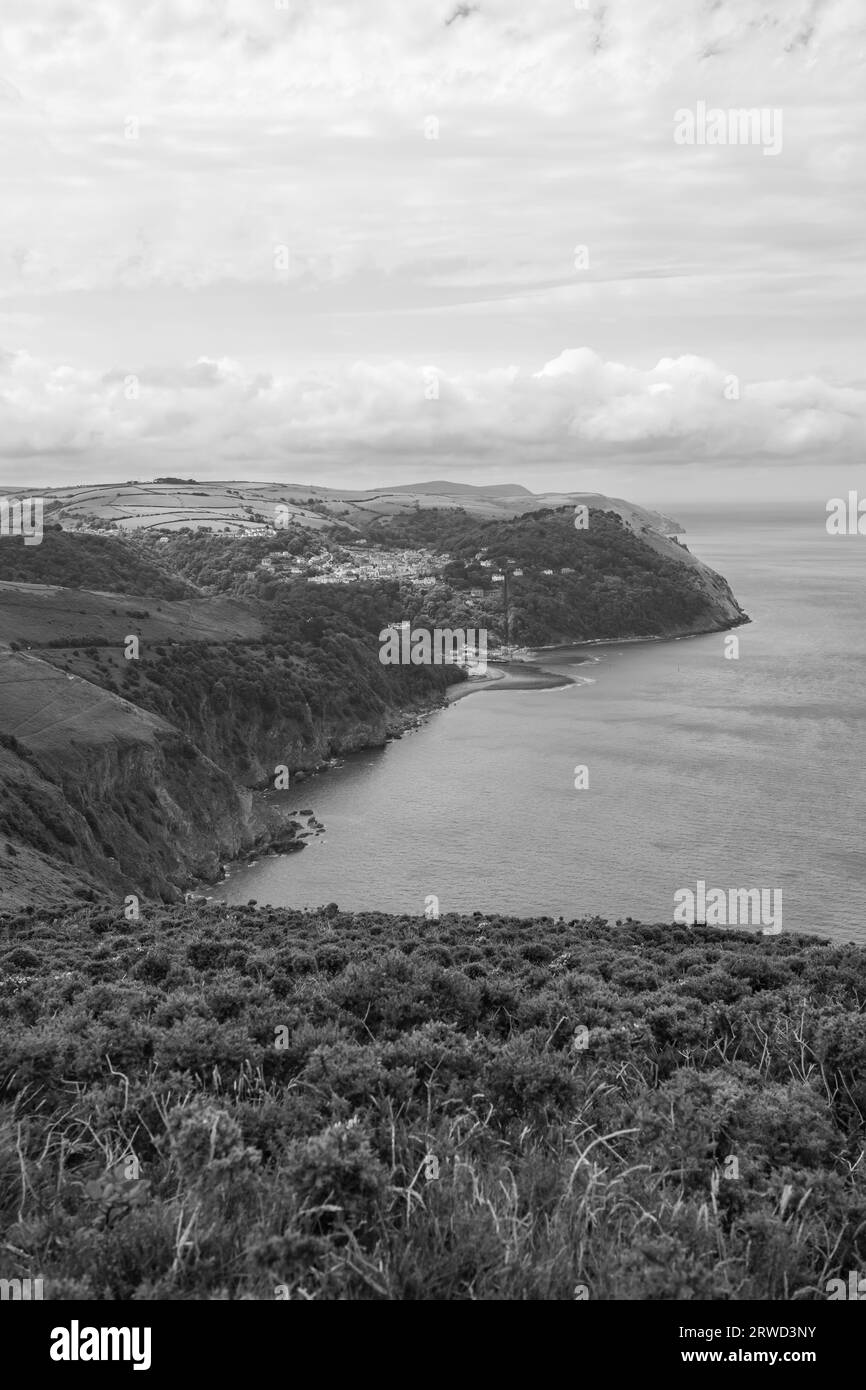 View from Countisbury Hill of Lynton and Lynmouth in Devon Stock Photo ...