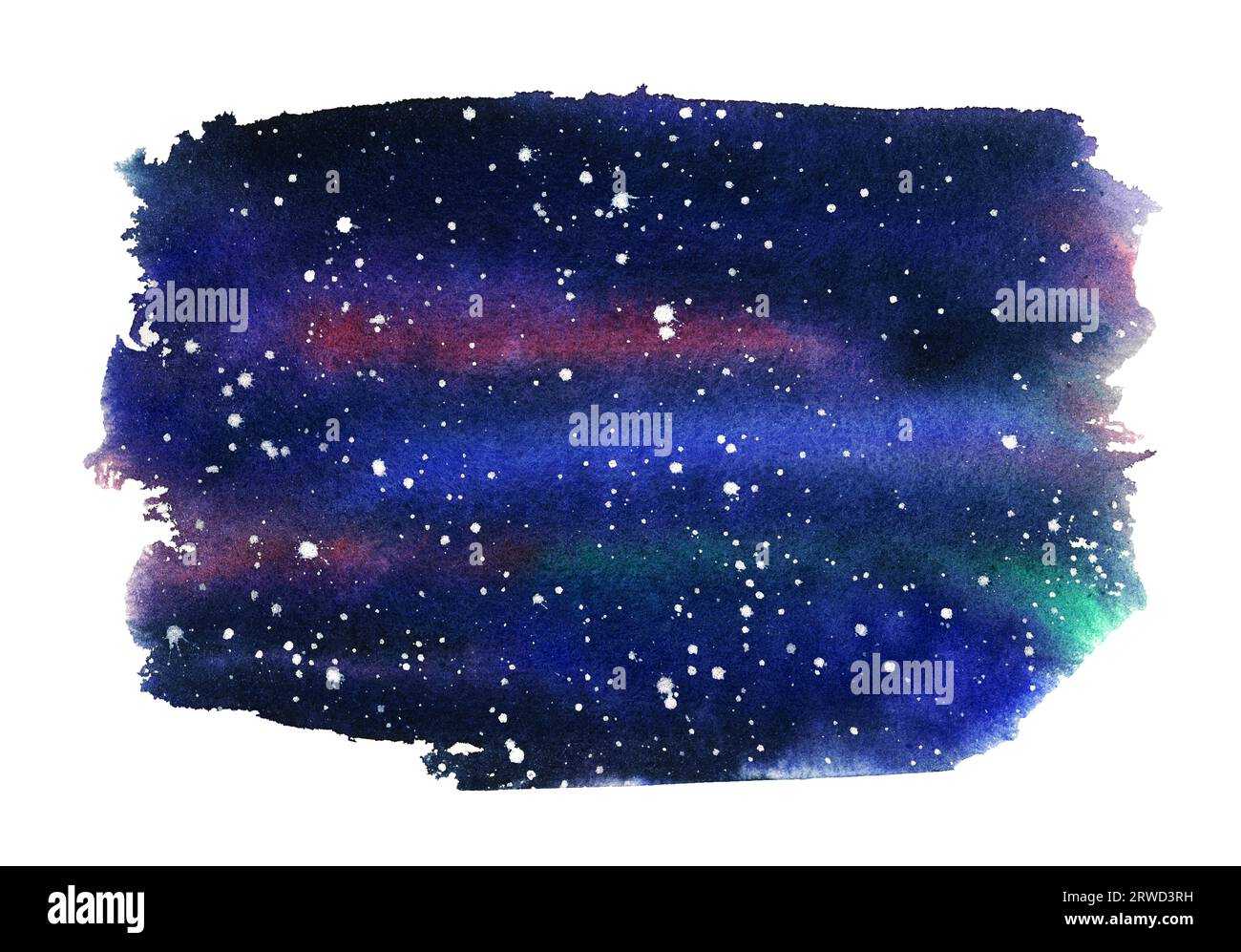 Watercolour night sky with stars isolated on white. Blue indigo color ...