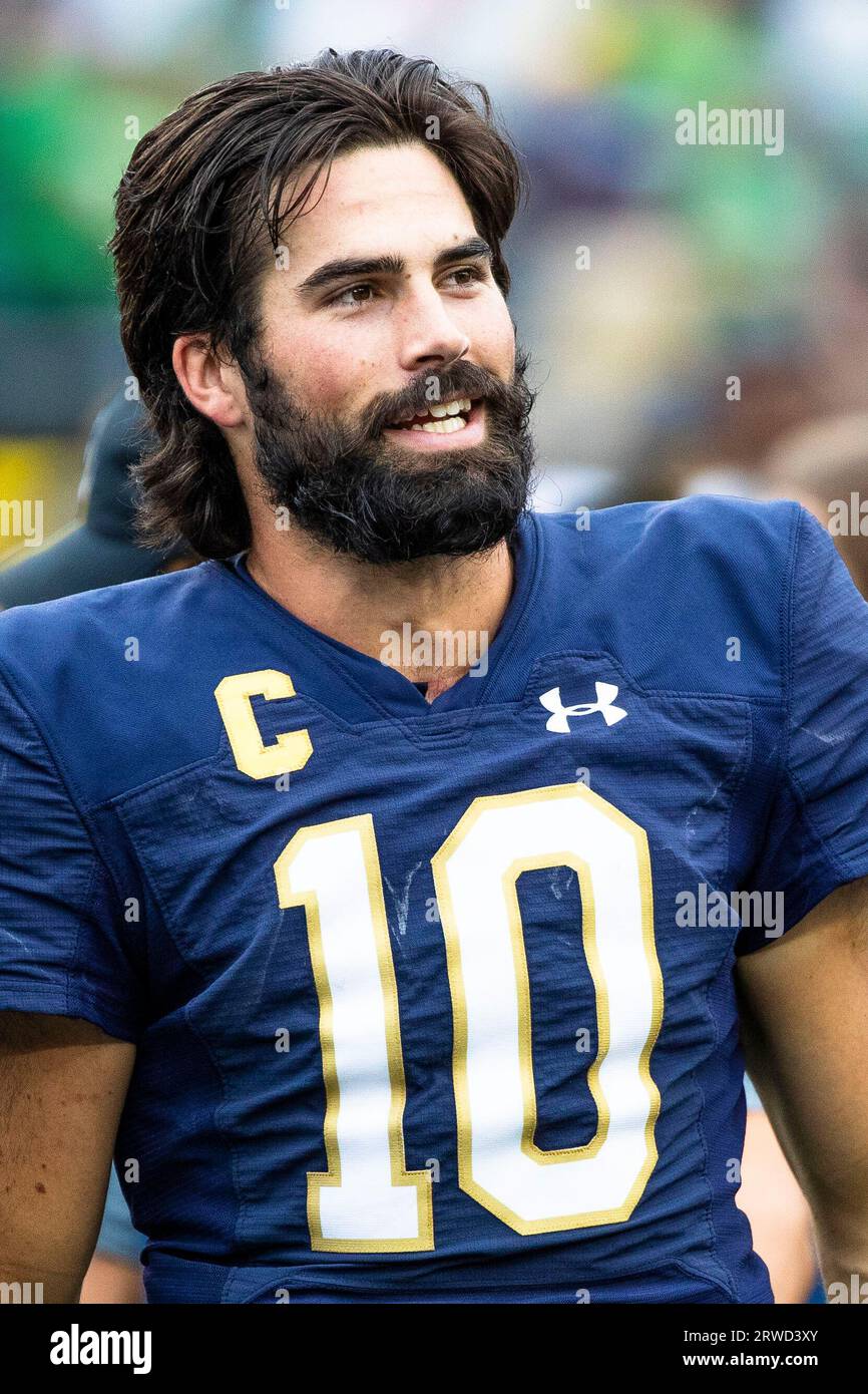 Notre Dame's Sam Hartman (10) smiles and looks at the crowd after the ...