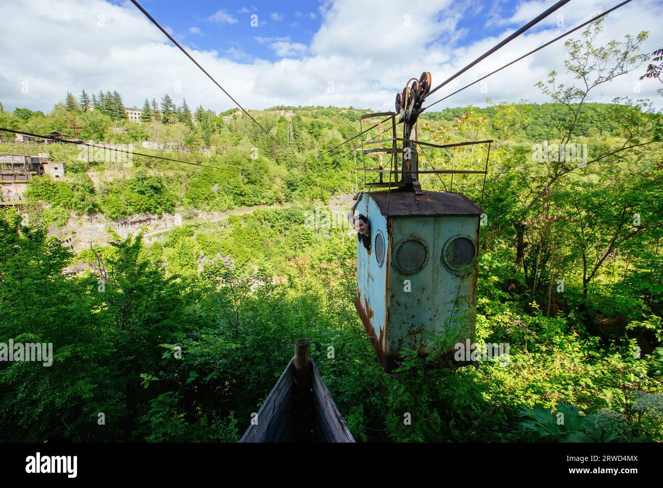 Girl in old cable car Stock Photo - Alamy