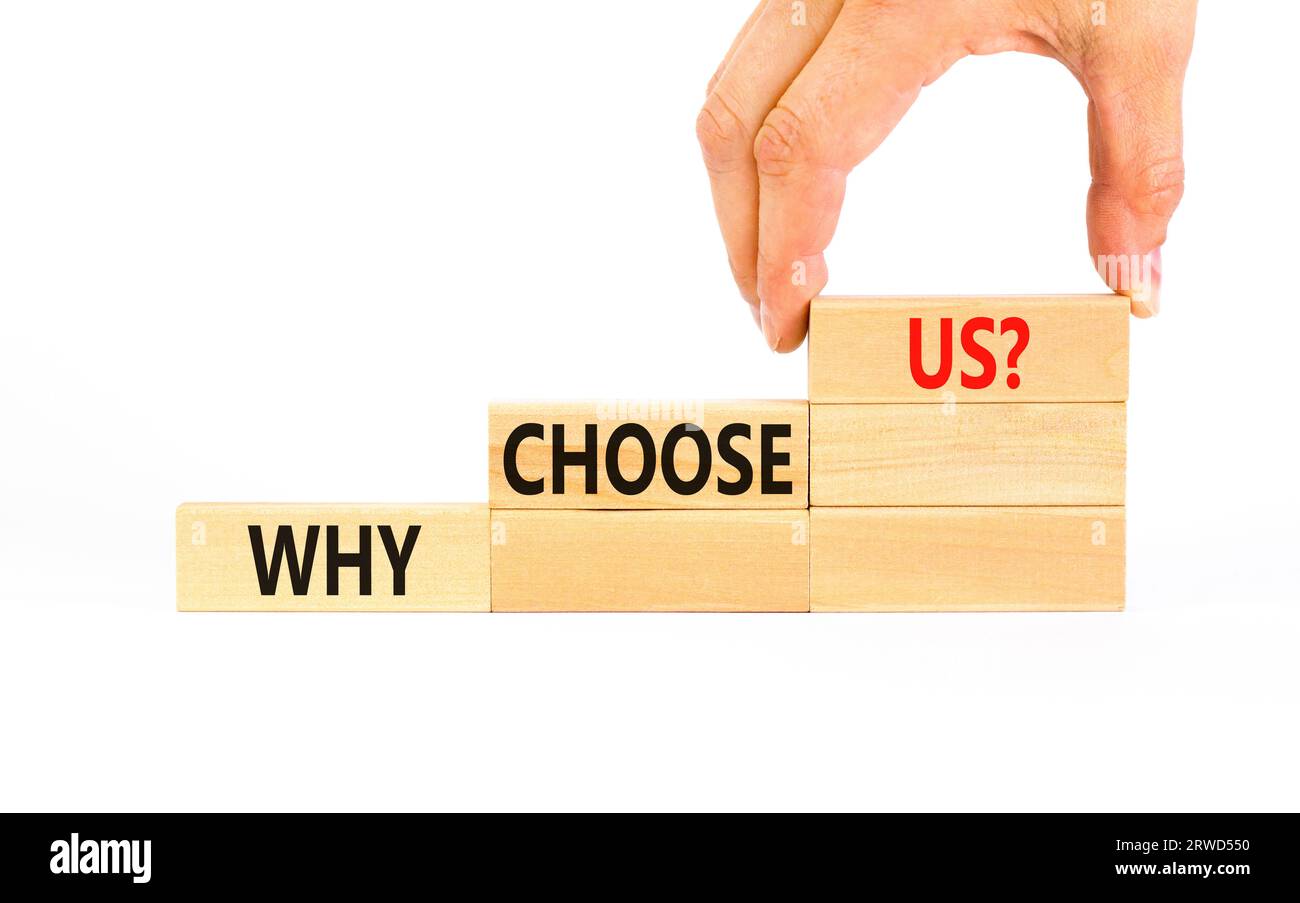 Why choose us symbol. Concept word Why choose us on beautiful wooden ...