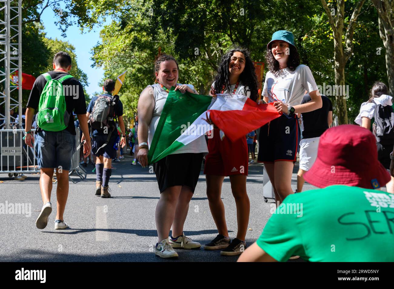 Italian pilgrims taking a group photo during World Youth Days 2023 in ...
