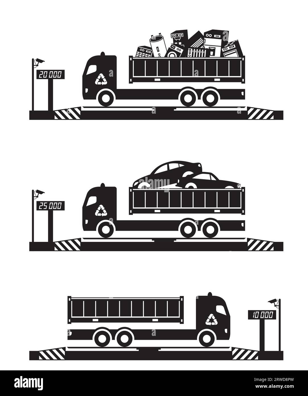 Trucks with scrap at weighbridge scale – vector illustration Stock ...