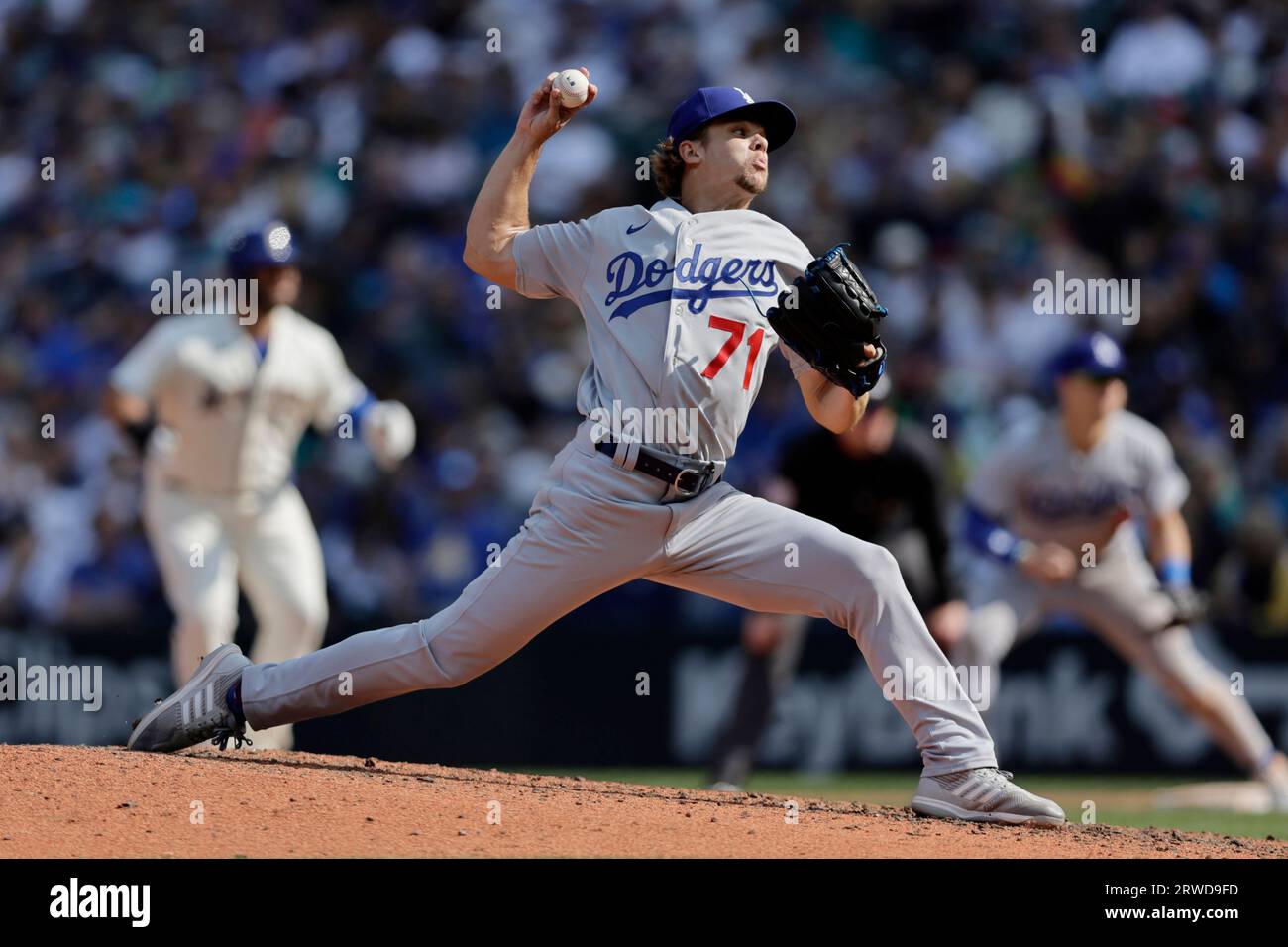 Los Angeles Dodgers pitcher Gavin Stone works in relief against the ...