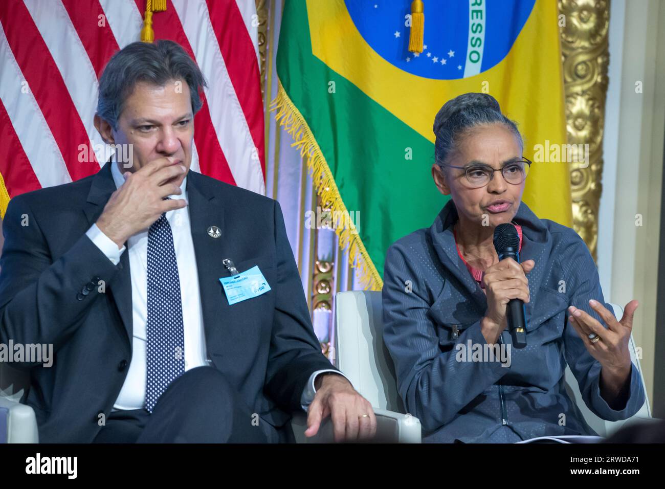 Brazilian ministers Fernando Haddad da Fazenda and Marina Silva during ...