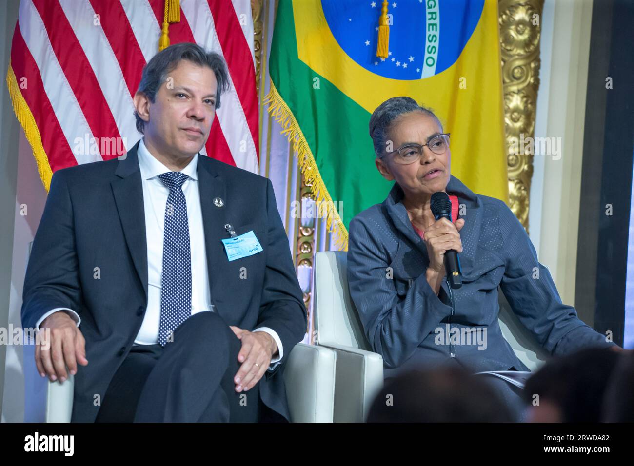Brazilian ministers Fernando Haddad da Fazenda and Marina Silva during ...