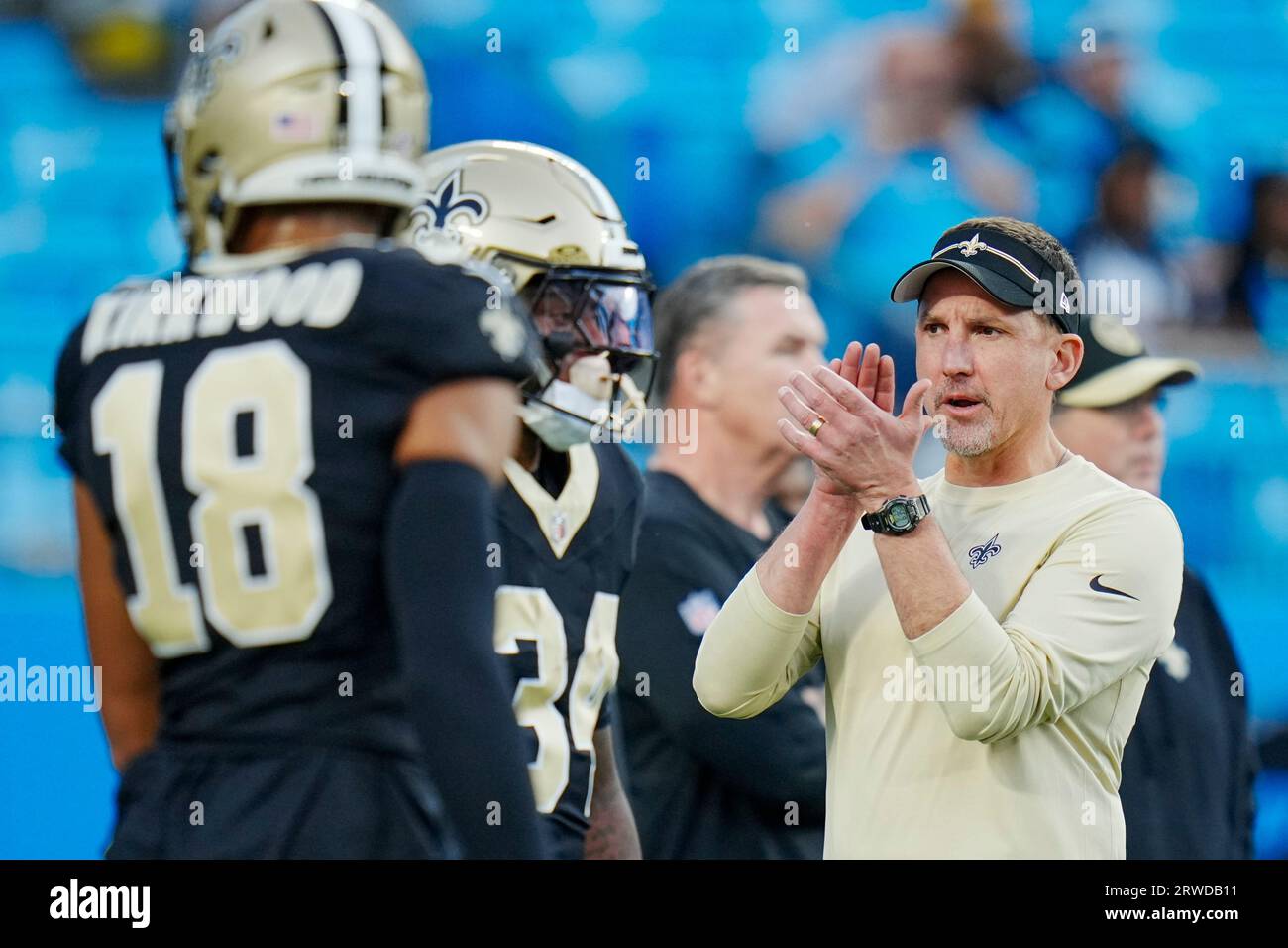 New Orleans saints head coach Dennis Allen arrives before an NFL ...